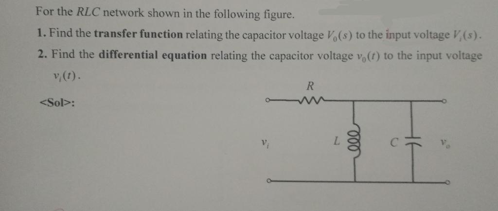Solved For the RLC network shown in the following figure. 1. | Chegg.com