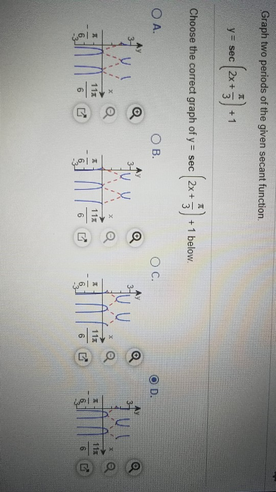 Solved Graph two periods of the given secant function. y= | Chegg.com