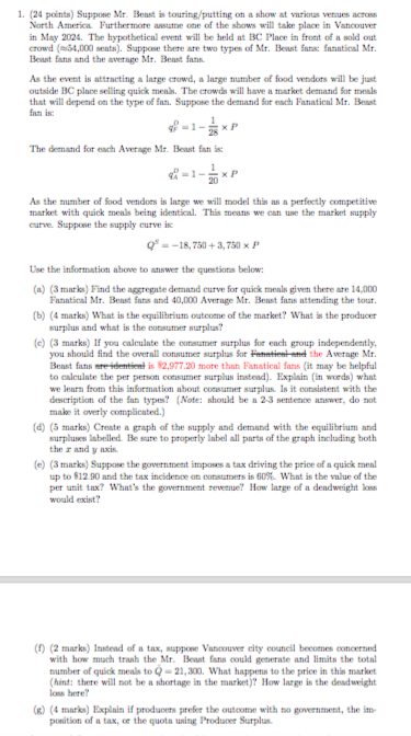 Solved (24 ﻿points) ﻿Suppose Mr. ﻿Beast is touring/putting | Chegg.com