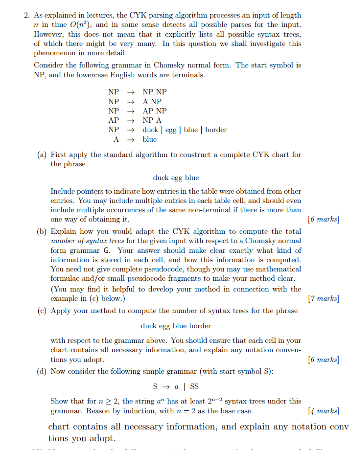 Solved 2. As explained in lectures, the CYK parsing | Chegg.com