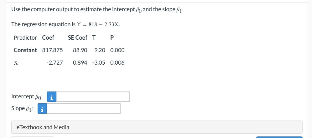 Solved Use the computer output to estimate the intercept Bo | Chegg.com