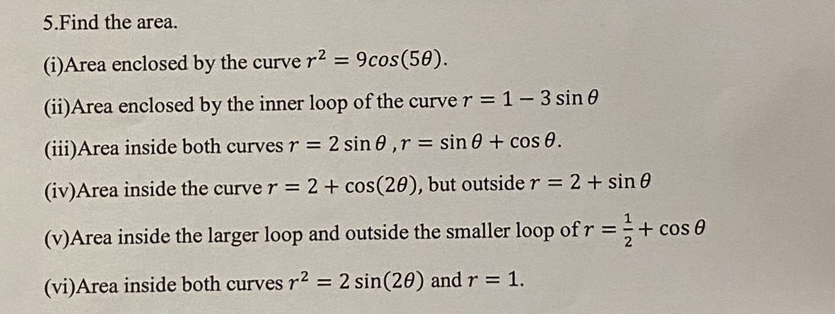 Solved 5.Find the area. (i) Area enclosed by the curve | Chegg.com