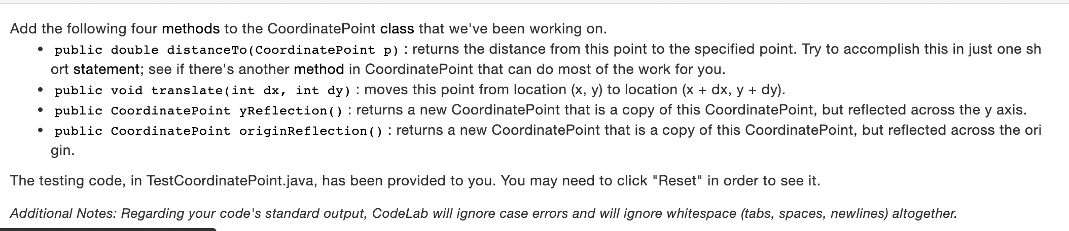Solved Add the following four methods to the CoordinatePoint | Chegg.com