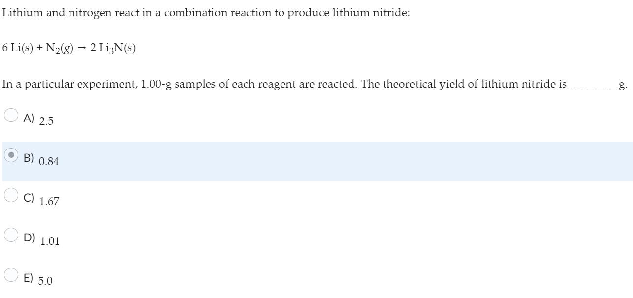 Solved Lithium and nitrogen react in a combination reaction | Chegg.com