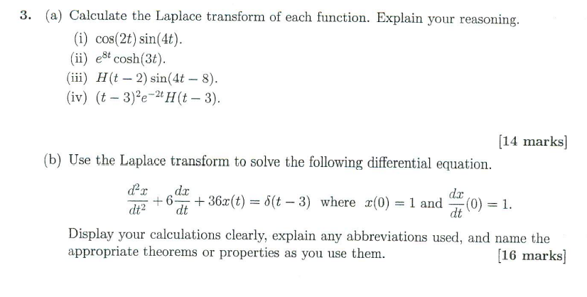 Solved (a) Calculate the Laplace transform of each function. | Chegg.com