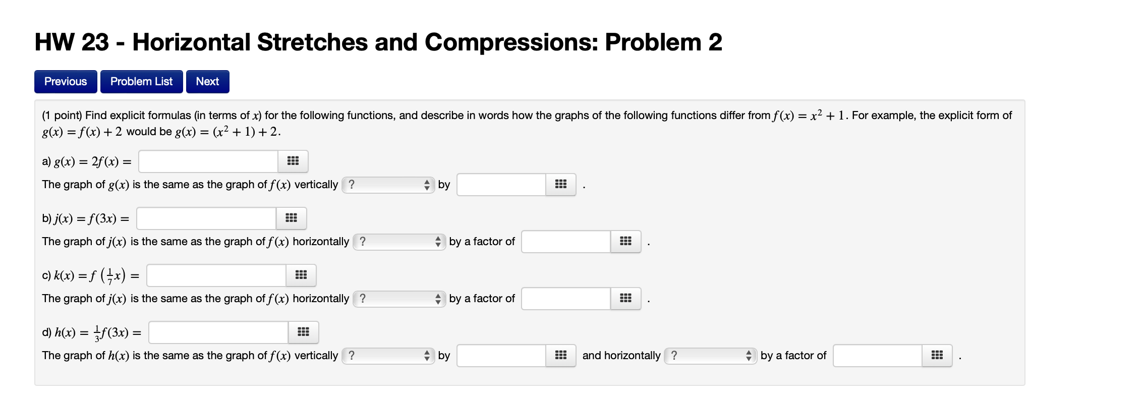 Solved HW 23 - Horizontal Stretches and Compressions: | Chegg.com