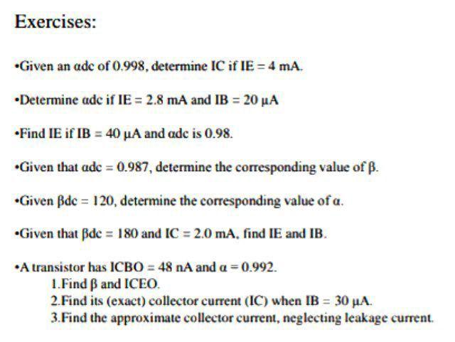 Solved Exercises: Given an ade of 0.998, determine IC if IE | Chegg.com