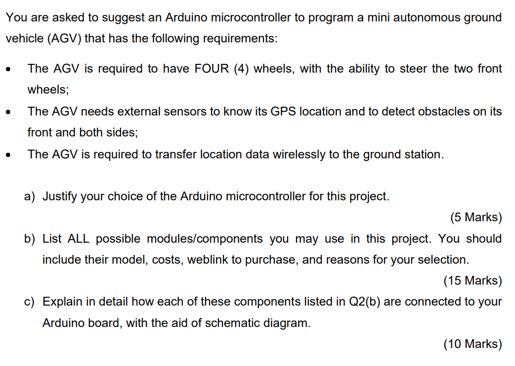 Solved You are asked to suggest an Arduino microcontroller | Chegg.com