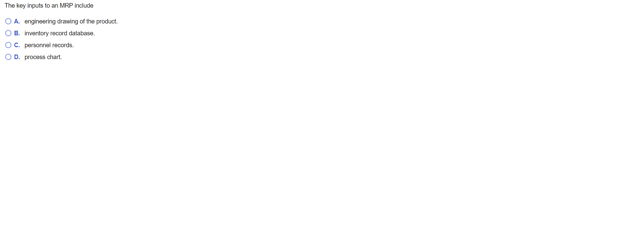 Solved The key inputs to an MRP include A. engineering | Chegg.com