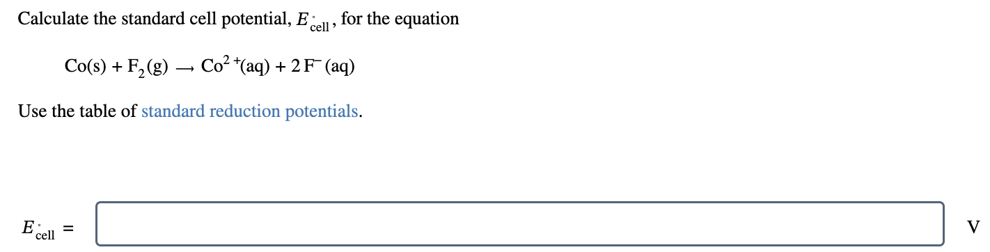 Solved Calculate The Standard Cell Potential Ecell ° ﻿for