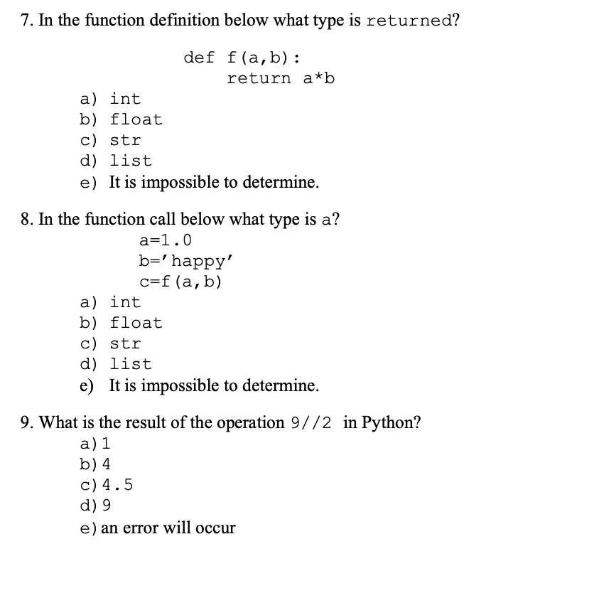 Solved 7. In the function definition below what type is | Chegg.com