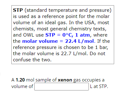 Solved STP (standard temperature and pressure) is used as a | Chegg.com