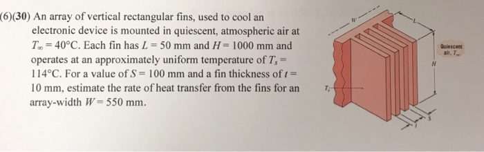 Solved (6)(30) An array of vertical rectangular fins, used | Chegg.com