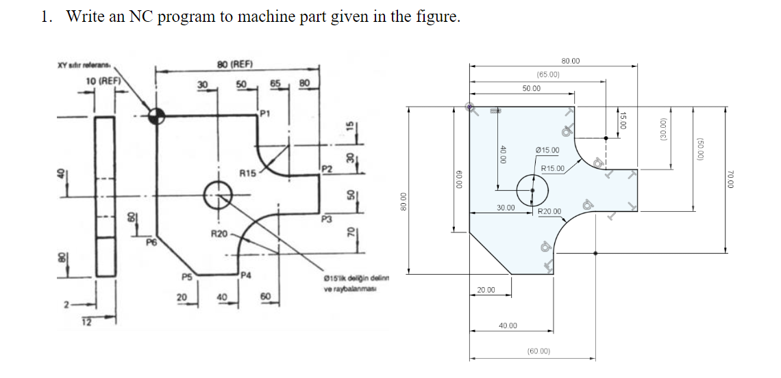 Solved 1. Write an NC program to machine part given in the | Chegg.com
