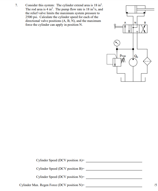 Solved 7. Consider this system: The cylinder extend area is | Chegg.com