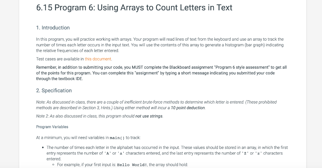 6.15 Program 6: Using Arrays to Count Letters in Text | Chegg.com