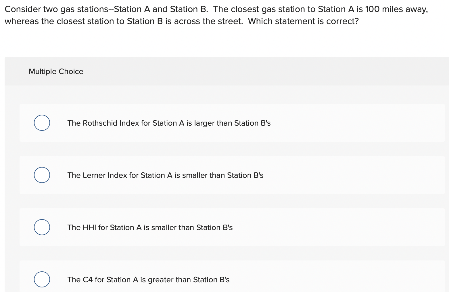 Solved Consider two gas stations--Station A and Station B. | Chegg.com