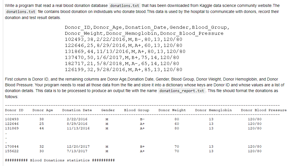 Solved Write a program that read a real blood donation | Chegg.com