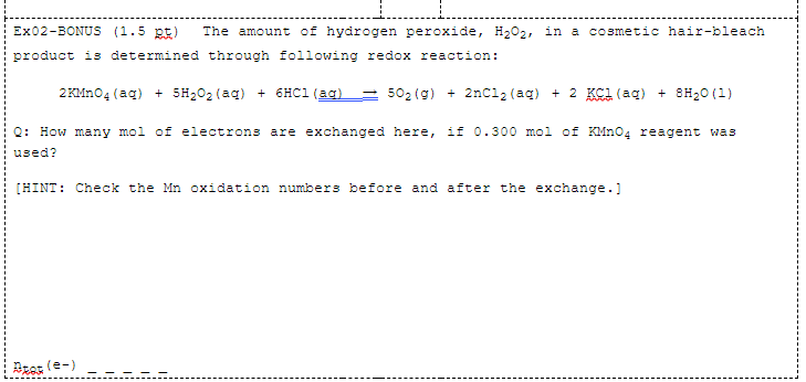 Solved Ex02-BONUS (1.5 pE) The amount of hydrogen peroxide, | Chegg.com