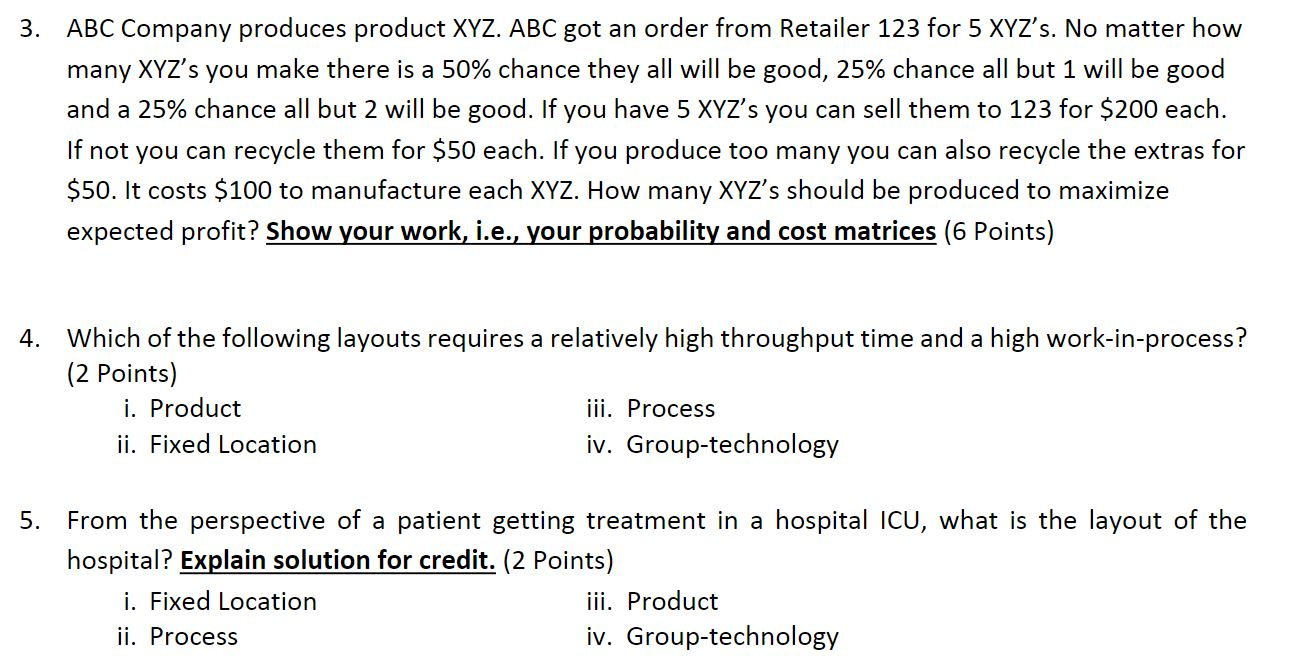 3. ABC Company produces product XYZ. ABC got an order | Chegg.com