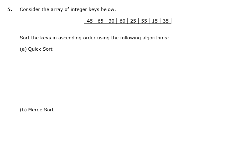 Solved 5. Consider the array of integer keys below. | Chegg.com