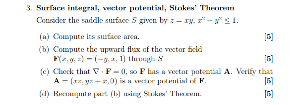 Solved 3. Surface integral, vector potential, Stokes' | Chegg.com