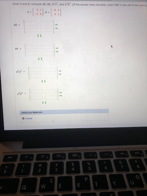 Solved Given A and B, compute AB, BA, BTA, and A'B' (If the | Chegg.com