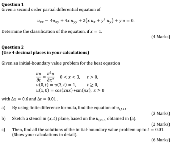 Solved Question 1 Given a second order partial differential | Chegg.com