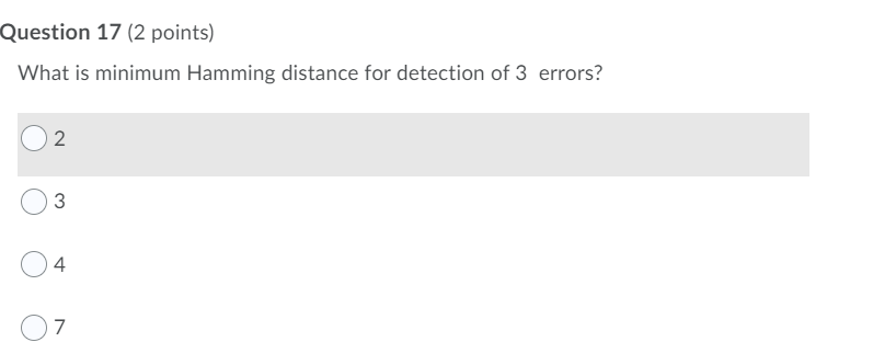 Solved Question 17 (2 points) What is minimum Hamming | Chegg.com