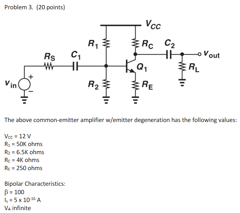 Solved Problem 3. (20 points) The above common-emitter | Chegg.com