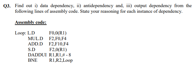 Solved Q3. Find out i) data dependency, ii) antidependency | Chegg.com