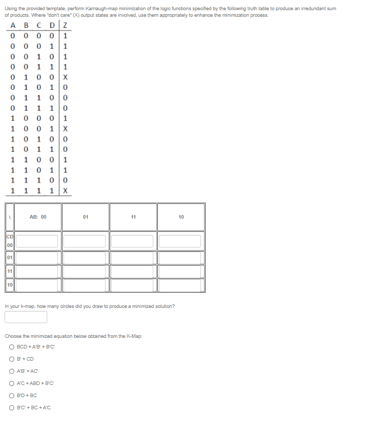 Solved Using the provided template, perform Karnaugh-map | Chegg.com