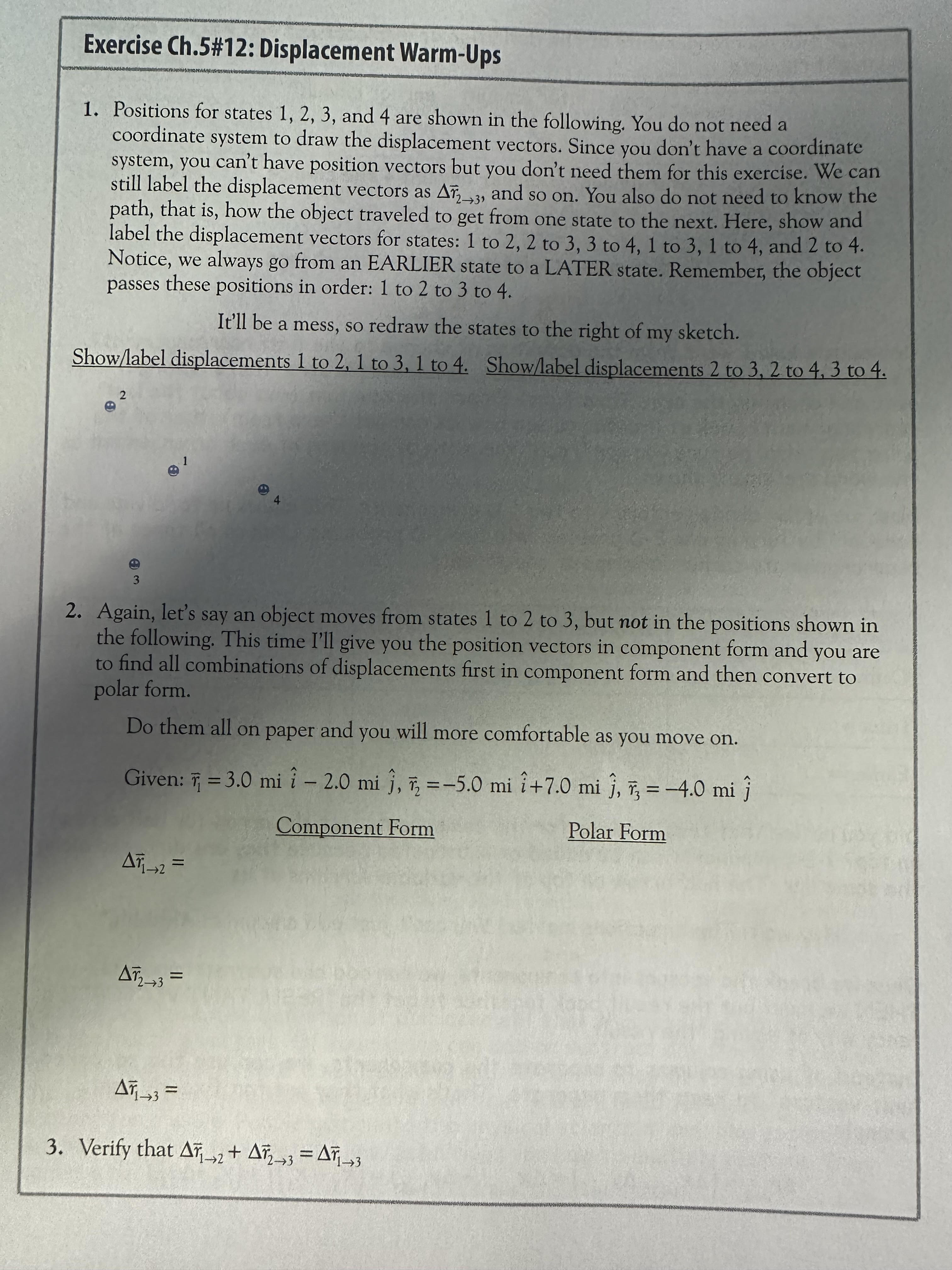 Solved Exercise Ch.5#12: Displacement Warm-UpsPositions for | Chegg.com