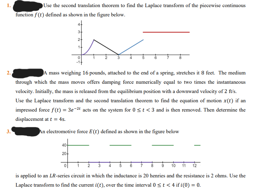 Solved 1. Use the second translation theorem to find the | Chegg.com