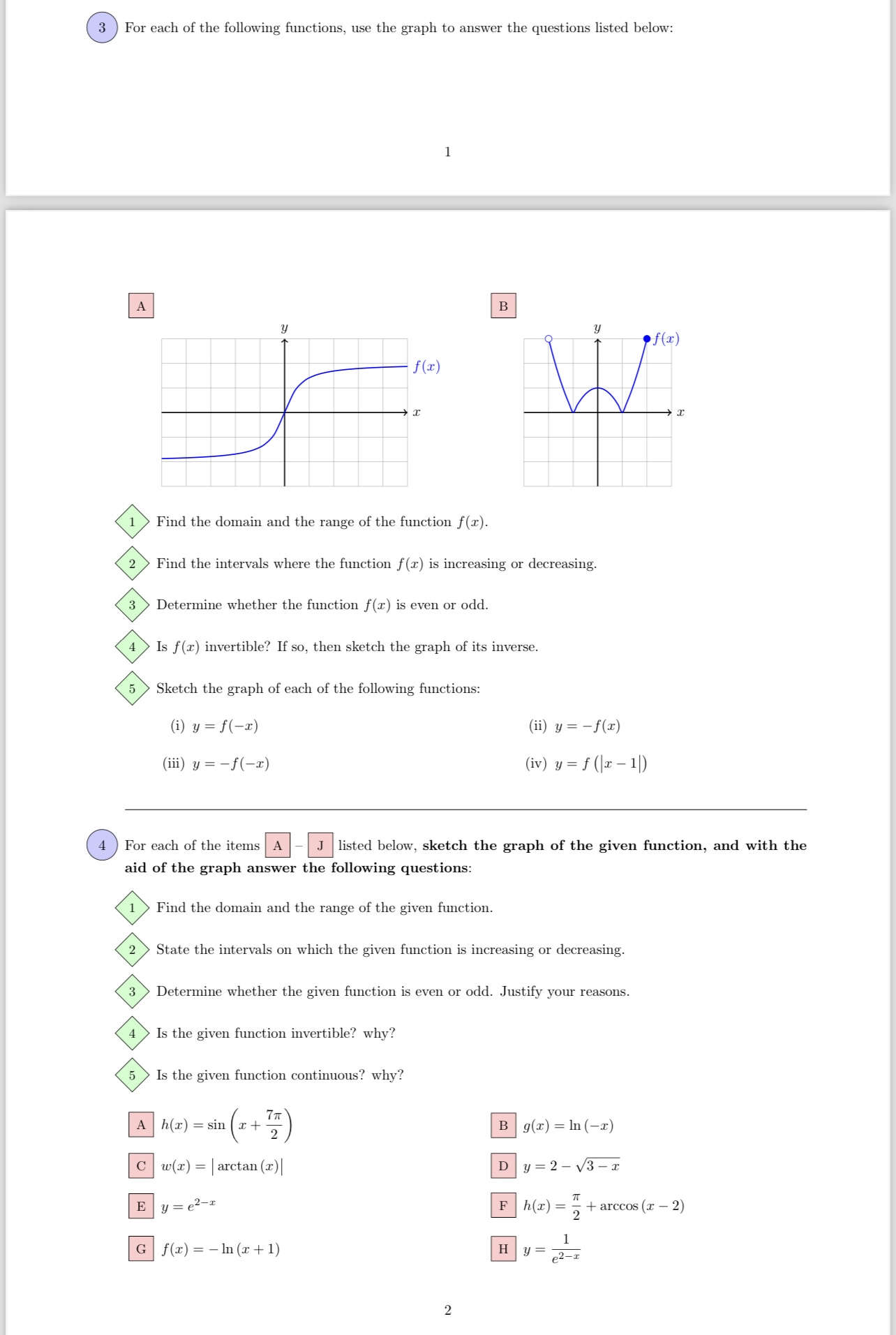For each of the following functions, use the graph to | Chegg.com