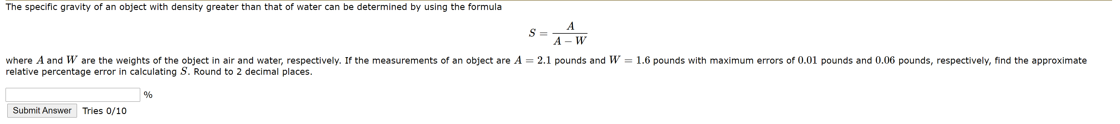 Solved The specific gravity of an object with density | Chegg.com