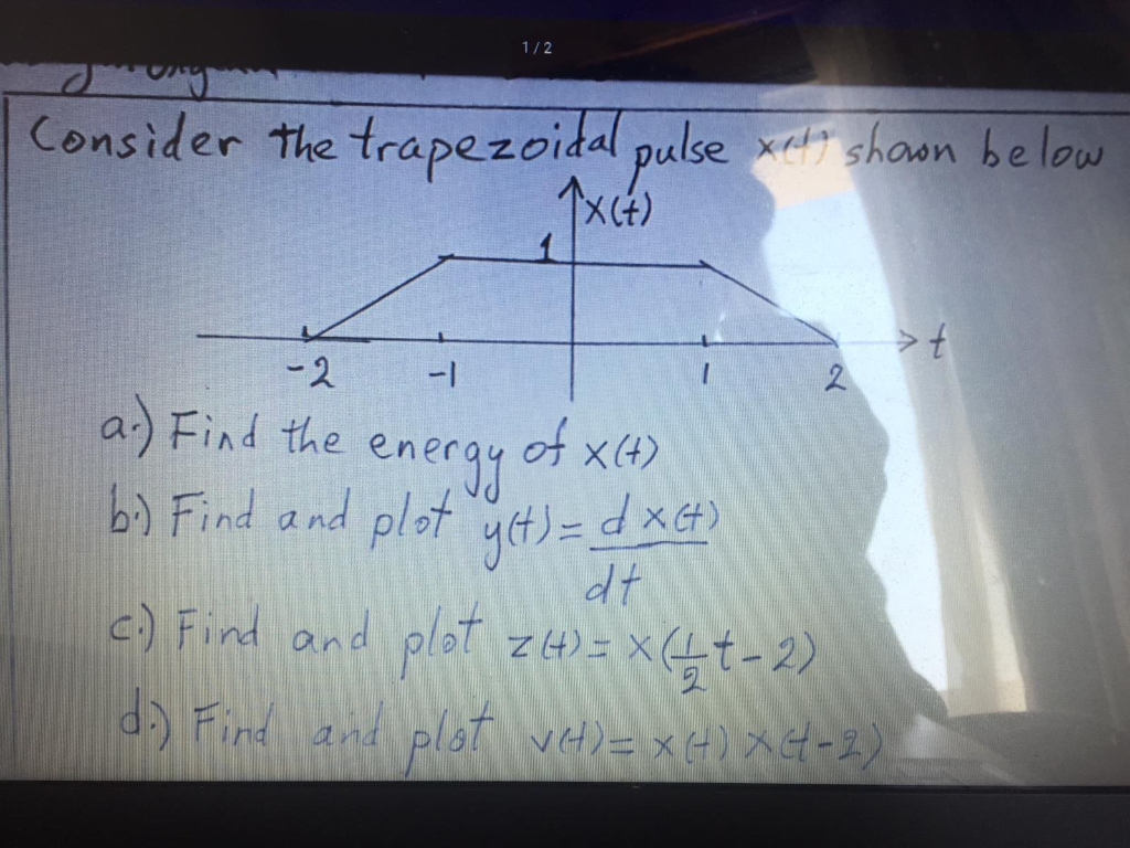 Solved 1/2 Consider the trapezoidal pulse xh) shown below | Chegg.com