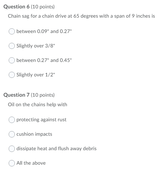 Solved Question 6 (10 points) Chain sag for a chain drive at | Chegg.com