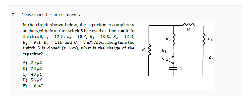 Solved In the circuit shown below, the capacitor is | Chegg.com