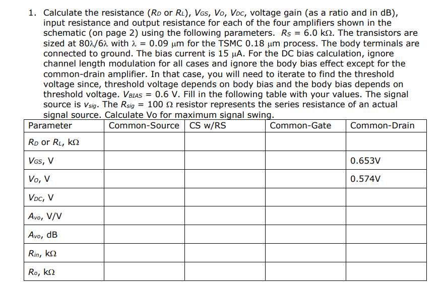 1. Calculate the resistance (Ro or RL), Ves, Vo, Voc, | Chegg.com