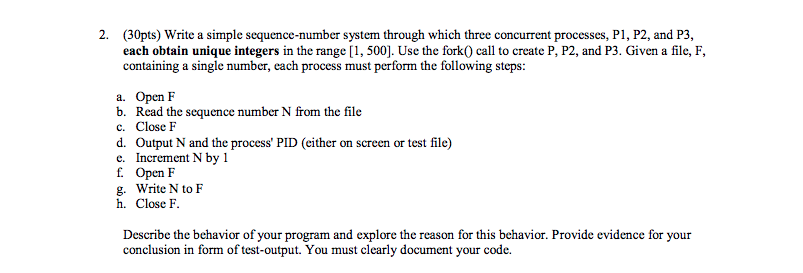 2. (30pts) Write a simple sequence-number system | Chegg.com