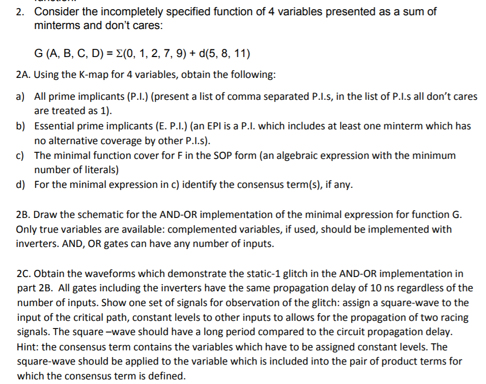 Solved 2. Consider the incompletely specified function of 4 | Chegg.com