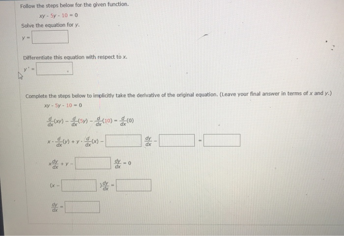 Solved Follow the steps below for the given function. xy- 5y | Chegg.com