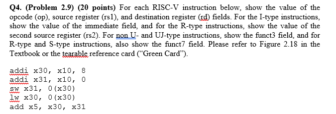 Solved Q4. (Problem 2.9) (20 points) For each RISC-V | Chegg.com