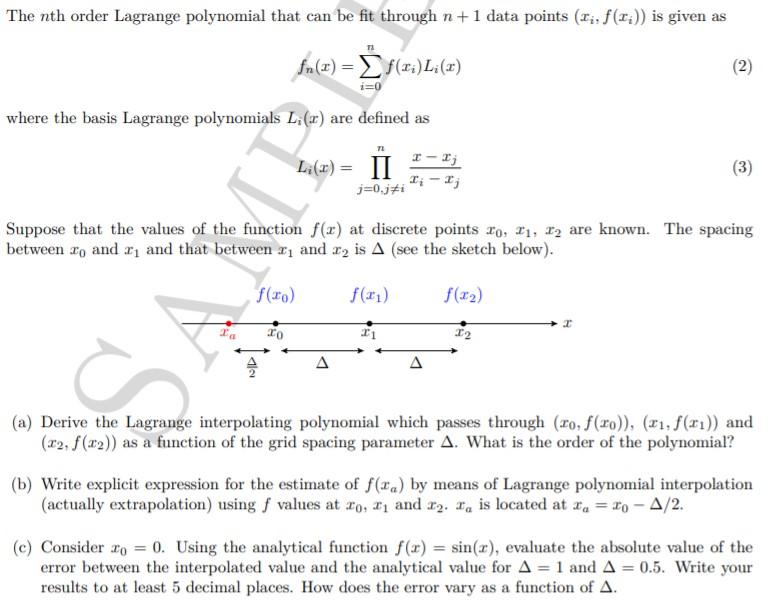 The nth order Lagrange polynomial that can be fit | Chegg.com
