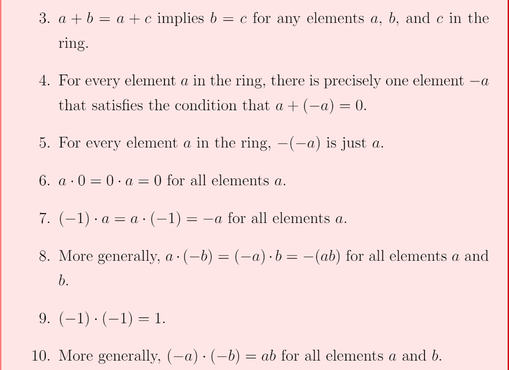 Solved Exercise 2.111 Starting from the ring axioms, prove | Chegg.com