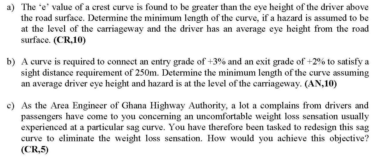 Solved A The E Value Of A Crest Curve Is Found To Be