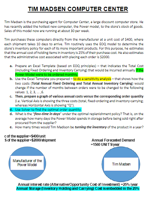 Solved Tim Madsen is the purchasing agent for Computer | Chegg.com