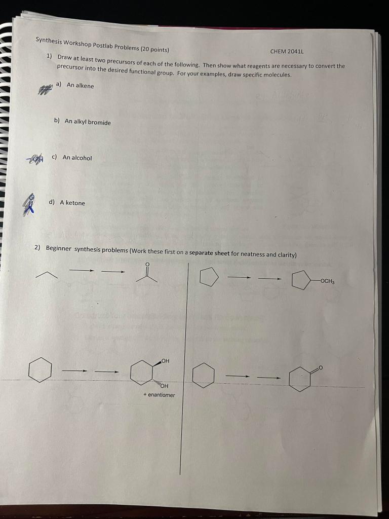 Solved Synthesis Workshop Postlab Problems (20 points) 1) | Chegg.com