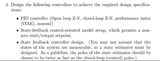 Solved 4. Design the following controllers to achieve the | Chegg.com